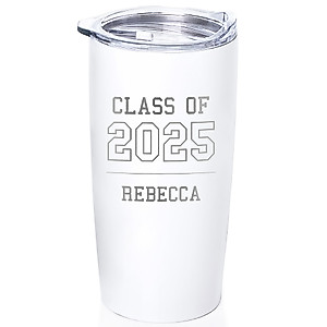 Lifetime Creations Personalized Graduation Tumbler: Class of 2025 Coffee Travel Mug, Gift for Grad, Graduate Gift Idea, Senior Gifts, Insulated Engraved Stainless Steel (White, 20 Ounce)