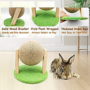 BNOSDM Rabbit Scratch Toy Natural Sisal Wood Rabbit Scratching Ball Toy Bunny Scratcher with Ball for Indoor Rabbits Bunnies Kittens Ferrets Chinchillas Small Animals (Small)