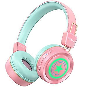 Link Dream Kids Bluetooth Headphones with Microphone for School On-Ear Headphone Toddler Children Wireless Headphone Headset with LED Lights Compatible with Cellphone/Computer/Tablet/iPad (Pink)