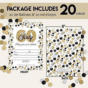Confetti Polka Dot 60th Birthday Party Invitations, 20 5x7 Fill In Cards with Twenty White Envelopes by AmandaCreation