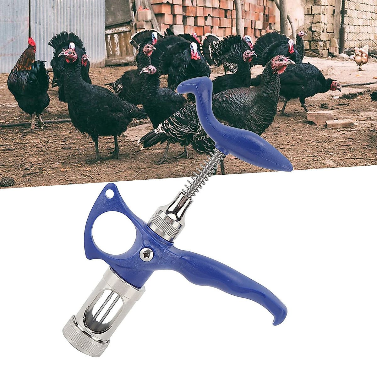 Jeanoko Livestock Syringe Chicken Pox Needle Type 136 5ml Syringe Stainless Steel Chicken Pox Vaccine Syringe Inoculator for Home Farm