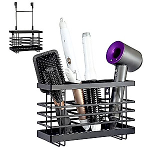Sunlit 3 in 1 Wall Mount/Countertop/Over Cabinet Door Metal Wire Hair Product & Styling Tool Organizer Storage Basket Holder for Hair Dryer, Brushes, Flat Iron, Curling Wand, Hair Straightener Black