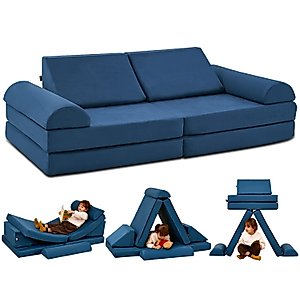 jela Kids Couch Large, Floor Sofa Modular Funiture for Kids Adults, Playhouse Play Set for Toddlers Babies, Modular Foam Play Couch Indoor Outdoor (57"x28"x18", Navy Blue)