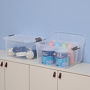 Citylife 33 QT Plastic Storage Bins with Secure Lids Stackable Storage Containers with Grey Latches Pack of 4 Clear Storage Box for Organizing Closet, Garage