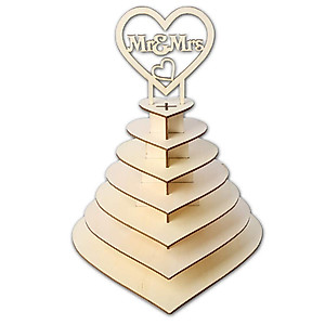 Amosfun 7-layer Wooden Chocolate Display Stand Heart Shape Romantic Delicate Candies Food Display Decor for Wedding Bridal Shower Party Supplies