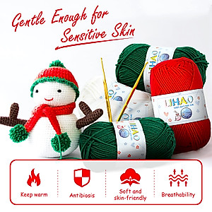 LIHAO 3 Skeins Yarn for Knitting Christmas Themed Yarn for DIY Xmas Crochet Crafts - 100% Acrylic, 50g