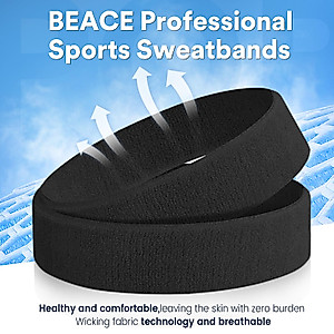 BEACE Sweatbands Sports Headband for Men & Women - Moisture Wicking Athletic Cotton Terry Cloth Sweatband for Tennis, Basketball, Running, Gym, Working Out