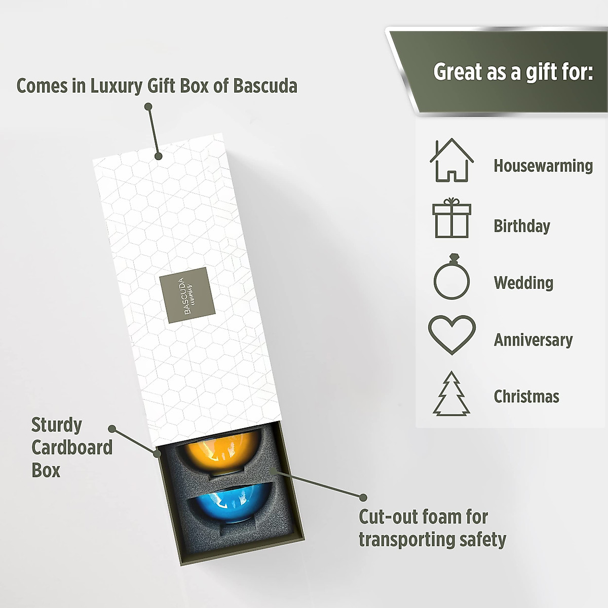 Bascuda® Small Ceramic Bowls Set of 6 with Gift Box - Snack Bowls for Tapas, Dessert, Nuts, Olive, Soy Sauce Dish, Dip - Colourful Decorative Moroccan Spanish Mexican - Decorative Bowl - 3.14 Inches