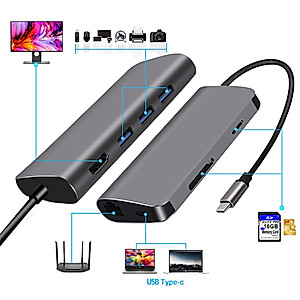 XUNMAIFHB Portable Docking Station,Type-C 8-in-1 Docking Station usb3.0 hub Computer HDMI Converter HDMI 4k, USB 3.0, SD/TF, Type-c, RJ45 Fast Transmission