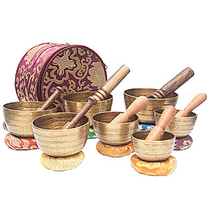 Authentic Tibetan Singing Bowl From 7 Planets, Hand Hammered Design relaxation & Supporting Holistic Healing (Kasha Hand beaten Set with box)