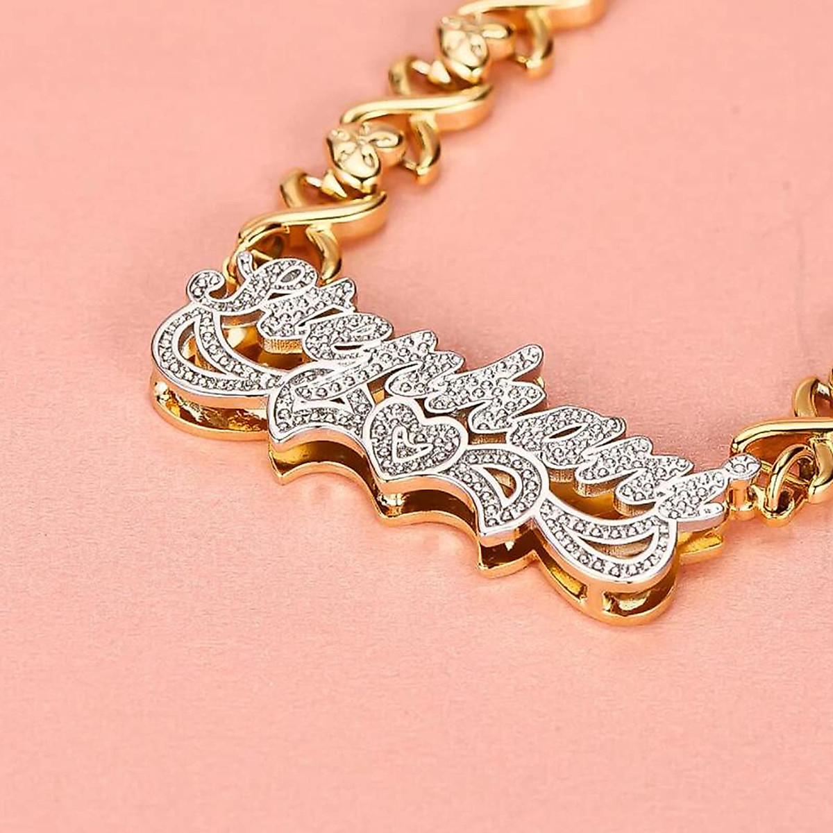 Custom Name Necklace Personalized Nameplate Necklace 18K Gold Plated Name Necklaces with Heart Double Plated Customized Jewelry Gift for Women