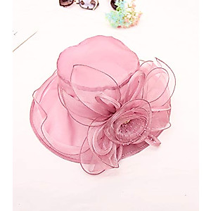 Z and X Organza Church Fascinator Kentucky Derby Hats for Women Flower Wedding Tea Party Hat Wide Brim Sun Hat Pink,purple,One Size