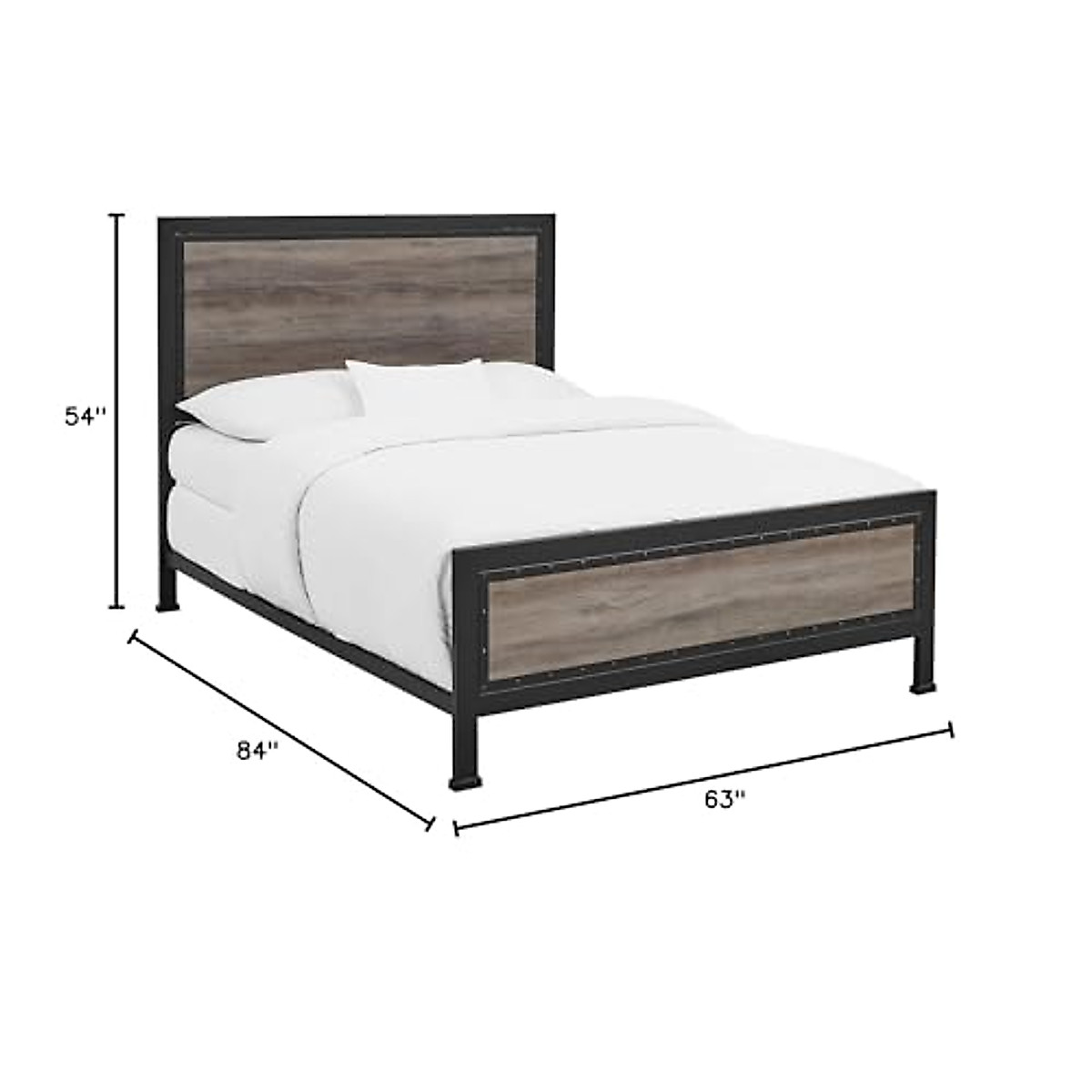 Home Accent Furnishings Rustic Queen Industrial Wood and Metal Bed - Includes Head and Footboard