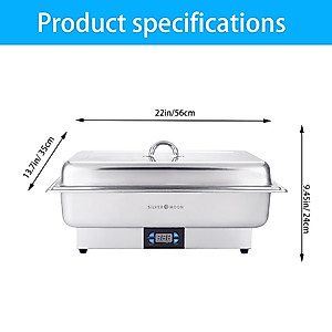 SILVER MOON 9 QT Electric Chafing Dish Buffet Set with Stainless Steel Lid, Digital Display Temperature Full Size Electric Chafer, Chafing Dish for buffet, Buffet Servers and Food Warmers for Parties