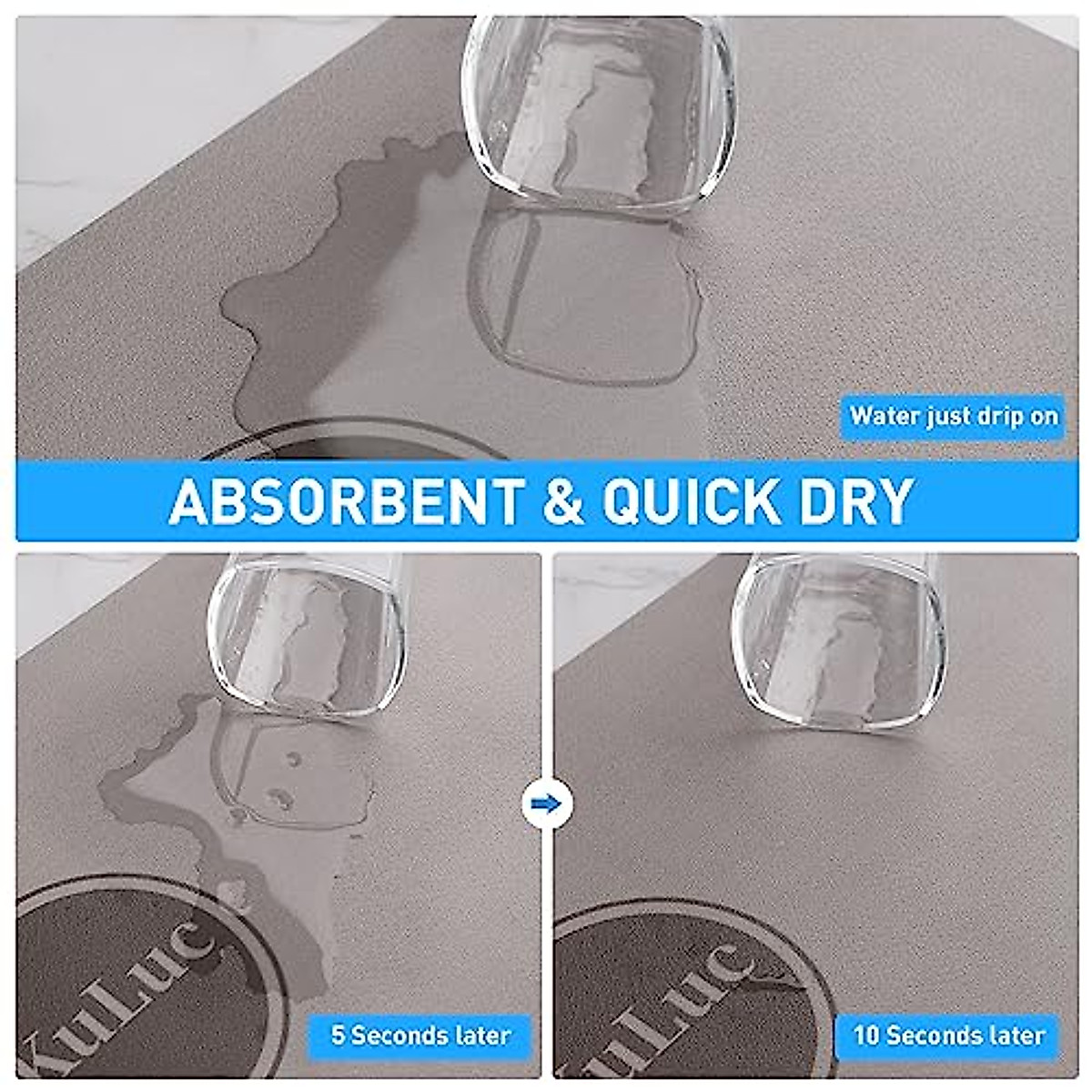 KuLuc Coffee Mat, Coffee Bar Mat, Dish Drying Mat for Kitchen Counter Decor Coffee Station Coffee Bar Accessories under Coffee Maker Coffee Station Organizer Coffee Espresso Accessories Light Gray