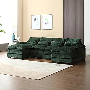 Verfur Deep Seat Modular Sectional Sofa with Double Chaise,110.63" Large Convertible Symmetrical Couch with Solid Wood Legs, Comfy Upholstery Sofa & Couch for Living Room Furniture Set