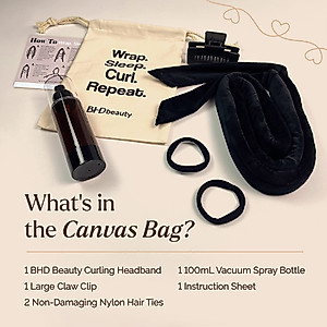 BHDbeauty No Heat Curling Headband You Can Sleep In- Heatless Overnight Natural Curls- Rod Ribbon Lazy Hair Curler Wrap Kit for Long Hair- Includes Bonus Airless Spray Bottle