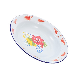 HEMOTON Pasta Bowls Enamel Plate Enamelware Dinner Serving Platter Trays with Blue Rim Serving Trays for Dinner Outdoor Picnic BBQ Butter Farmhouse Kitchen Serving Bowl