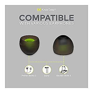 Knox Gear Silicone Earbud Tips Caps Cover for in-Ear Headphones, Replacement Earphone Buds Eartips, 4mm Inside Diameter Removable Washable Earphone Earbuds, Black 3 Pairs (S/M/L) for Compatible fit