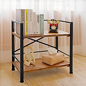Crofy Rustic Bookshelf, 2 Tier Real Wood Bookshelf, Metal Book Shelf for Storage, Bookcase for Office Organization and Storage, 12.6 D x 23.62 W x 22.83 H Inches, Black