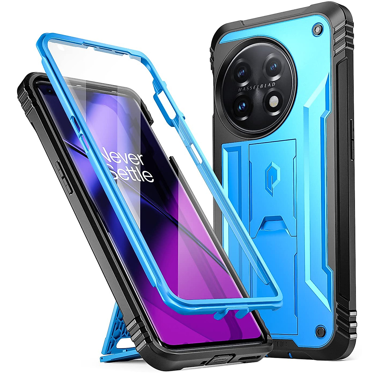 Poetic Revolution Case for OnePlus 11 5G 6.7"(2023), [20 FT Mil-Grade Drop Tested], Full-Body Rugged Dual-Layer Shockproof Protective Cover with Kickstand and Built-in-Screen Protector, Light Blue