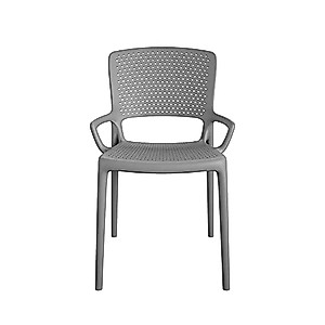 COSCO Outdoor/Indoor Stacking Resin Chair with Square Back and Arms, 2-Pack, Gray