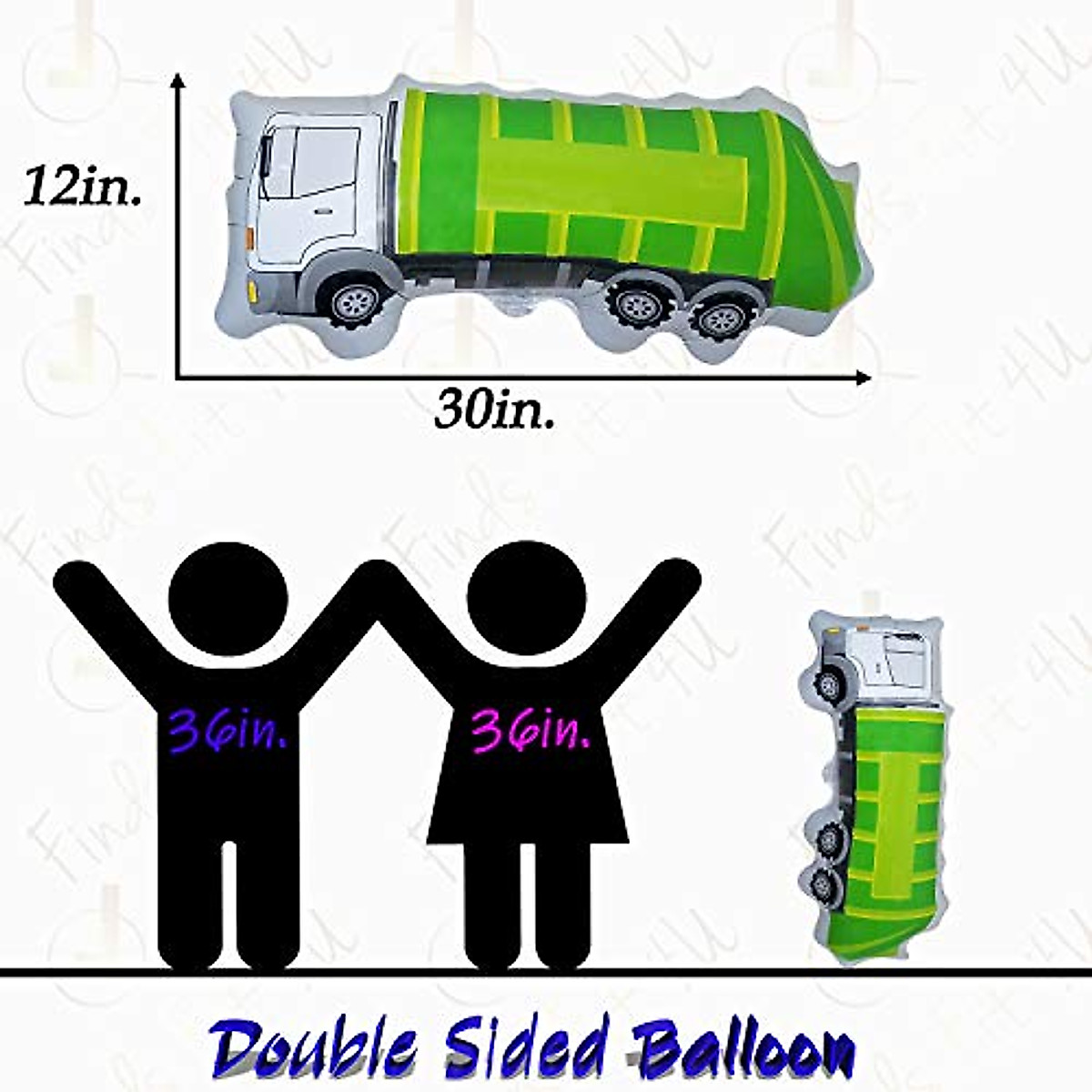 Garbage Truck Balloon - 2 Large Trash Truck Foil Balloons - Garbage Truck Birthday Party Supplies - Perfect for Birthday Parties, Events, Decoration, or a Truck Party - Ribbon Included (green) (green)