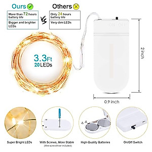 YOEEN 20 Pack Fairy Lights Battery Operated 3.3ft 20 LED Mini String Lights Copper Wire Firefly Starry Lights for Mason Jars Wedding Centerpieces Party Christmas Decor, Warm White