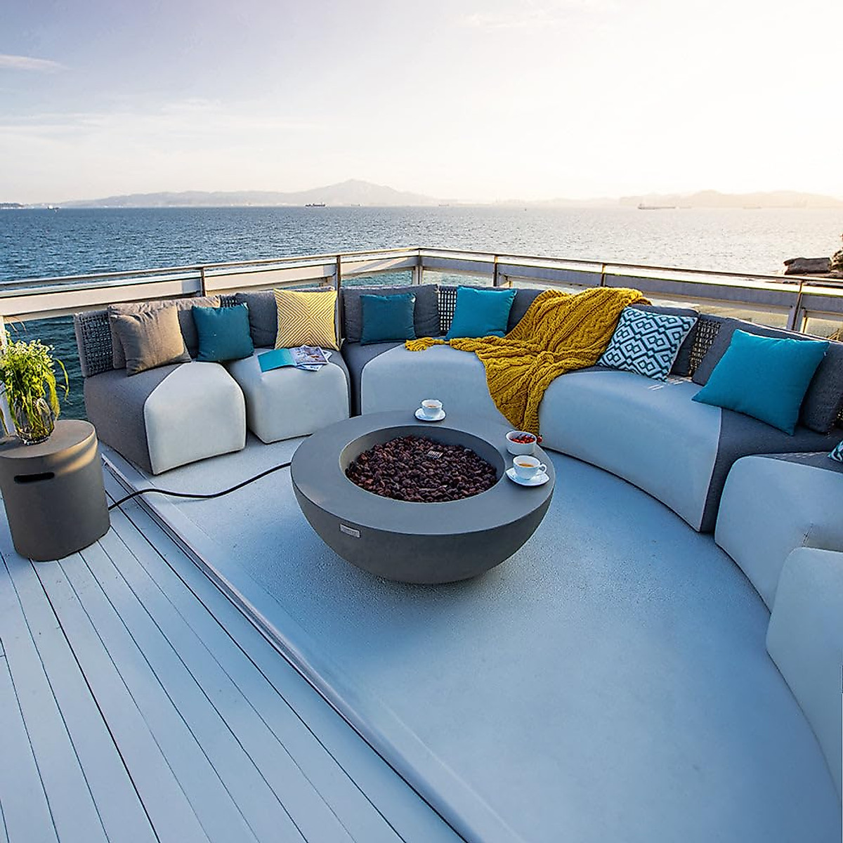 Lunar Bowl Concrete Fire Pit 42" x 42" Outdoor Patio Firepit Includes Lava Rocks Modern Fire Pits & Outdoor Fireplaces for Garden, Deck, Indoor & Outdoor Heating