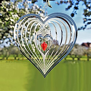 Wind Spinners for Yard and Garden,Kinetic Wind Sculpture,Wind Spinners Outdoor Hanging,Wind Sculptures & Spinners Yard Decor Heart Wind Spinners TEAYTIS (Silver)