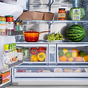 36 in. 28.9 cu. ft. Standard-Depth French Door External Water Dispenser Refrigerator with Dual Ice Maker in Fingerprint Resistant Stainless Steel and Champagne Bronze Modern Handles (RSMZ-W-36-FCB)