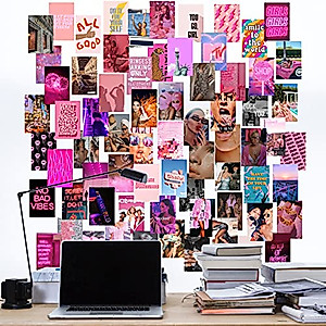 pwlsmomo Wall Collage Kit pink Aesthetic Trendy Photo Collage Kit, Dorm Room Decor 70 Pcs 4x6 Inch