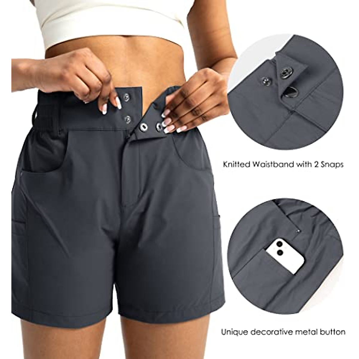 Viodia Women's 5" Hiking Golf Shorts with Pockets High Waist Stretch Cargo Short Shorts for Women Casual Summer Walking Steel Grey