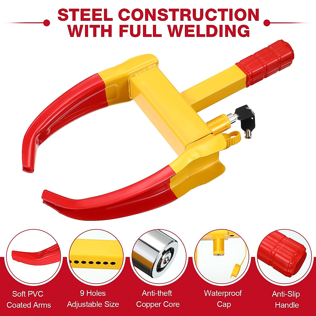 Aoriher Wheel Lock for Cars, Heavy Duty Trailer Wheel Lock Universal Security Anti Theft Tire Clamp for Vehicles Boot Camper SUV ATV Boat Motorcycle Golf Cart Deterrent (6 Pcs)