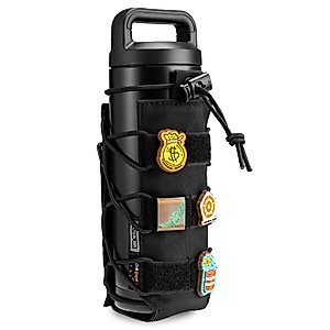 TACTICAL GEEK EXT11 Water Bottle Pouch, Portable Water Bottle Carrier, Drawstring Travel Bottle Holder, Adjustable Outdoor Sports Kettle Carrier Holster, Molle Water Bottle Holder for Backpack (Black)