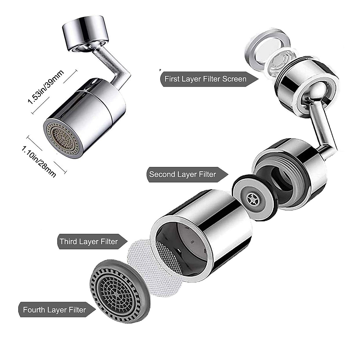 OUPUSES Newest Universal Splash Filter Faucet, 720° Rotatable Faucet Sprayer Head with Durable Copper, Anti-Splash Movable Tap Head Water Saving, Faucet Aerator Leakproof Design with Double O-Ring