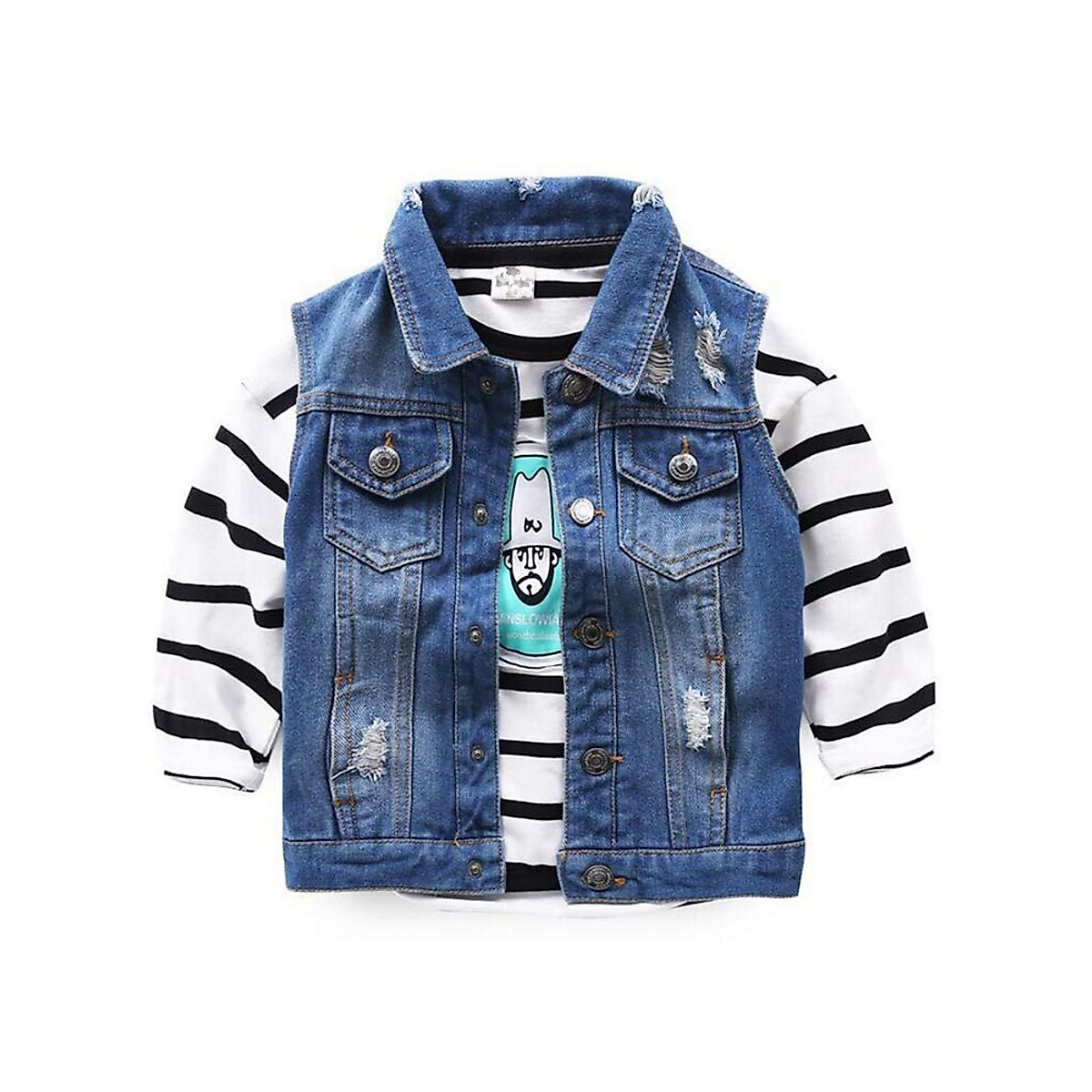 Little Boys Girls Spring Autumn Denim Vest Jacket Waistcoat Top Style2 Blue 120