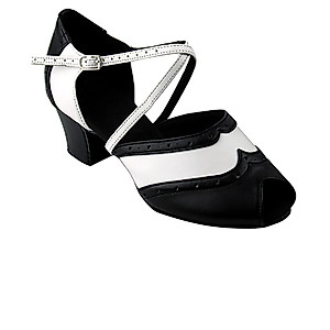 Very Fine Dance Shoes - Ladies Practice, Cuban Low Heel, Waltz Ballroom Dance Shoes - C6035-1.6-inch Heel and Foldable Brush Bundle - Black Leather - White Leather - 6.5