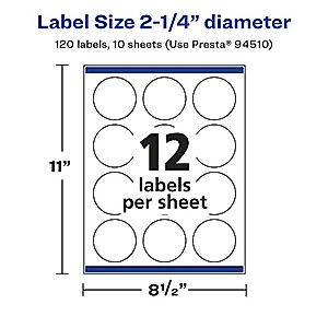 Avery Glossy White Round Labels with Sure Feed, 2.25" Diameter, 120 Glossy White Labels, Print-to-The-Edge, Permanent Label Adhesive, Laser/Inkjet Printable Labels