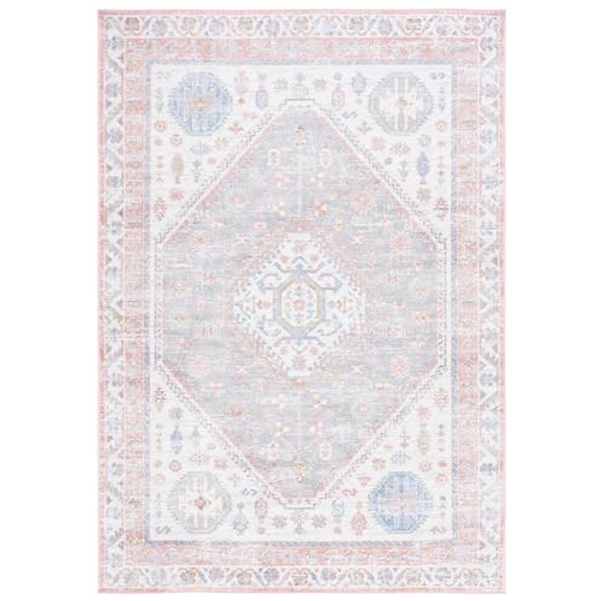 Safavieh Bayside Collection Area Rug - 5'3" x 7'6", Ivory & Blue Pink, Shabby Chic Design, Non-Shedding & Easy Care, Machine Washable Ideal for High Traffic Areas in Living Room, Bedroom (BAY118A)
