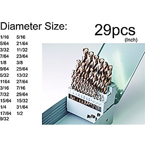 29pcs HSS Jobber Length Cobalt Drill Bits Set 1/16" - 1/2" in Metal Case