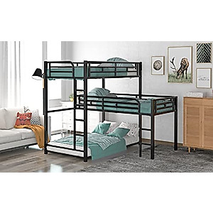 Gecheer L-Shaped Metal Triple Twin Size Bunk Bed, Black(Old SKU:SM000605AAB)