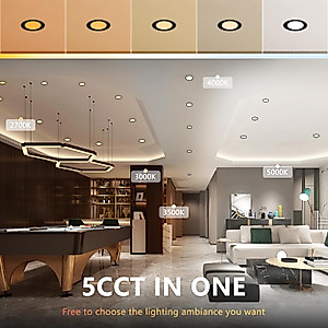 CycevSun 12 Pack Black Recessed Lights, Canless 4 Inch Soffit Wafer Lighting with Junction Box, Dimmable & 2700K 3000K 3500K 4000K 5000K Selectable, 9W, 120Vac, Wet & IC Rated, ETL