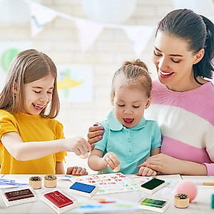 Auidy_6TXD 8 Pieces Christmas Wooden Stamp Set with Stamp Pad for Printing Stamps, Christmas Stamp Ink Set for Children DIY Scrapbooks Guest Gift