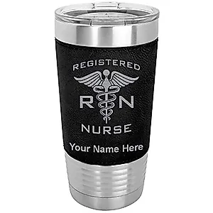 LaserGram 20oz Vacuum Insulated Tumbler Mug, RN Registered Nurse, Personalized Engraving Included (Faux Leather, Black)