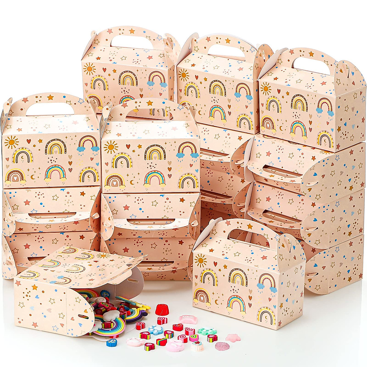 24 Pack Boho Rainbow Party Favor Boxes Rainbow Treat Boxes Paper Rainbow Goody Goodie Bags for Kids Birthday Party Supplies Baby Shower Favor Supplies, 4.7 x 2.36 x 5.12 Inches