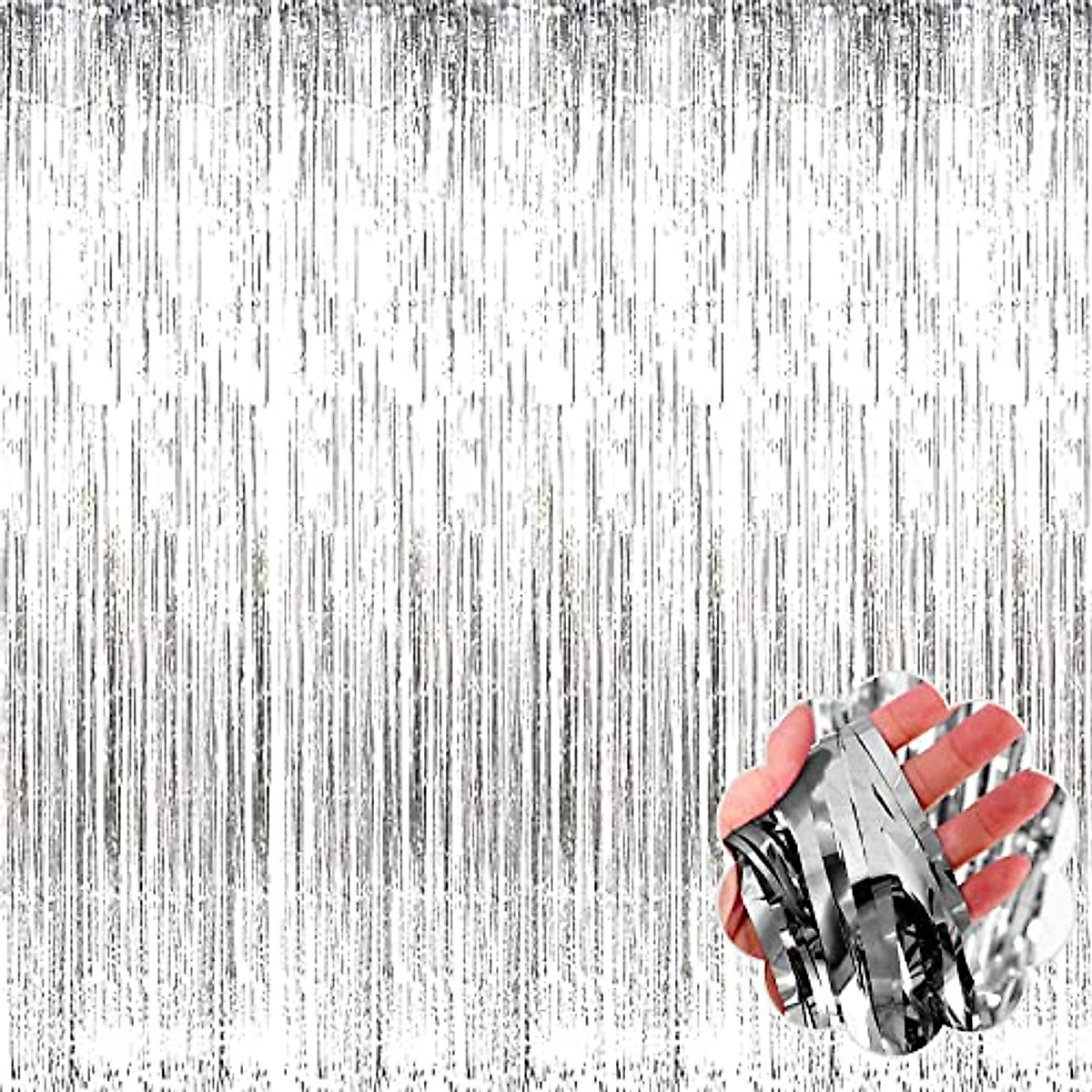 8 Pack Silver Tinsel Foil Fringe Curtain Backdrop, 3.28Ft x 8.2Ft Metallic Streamers for Photo Booth Birthday Wedding Bridal Shower Bachelorette New Year Party Thanksgiving Christmas Decorations