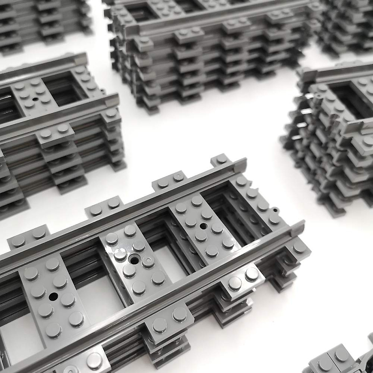 56pcs City Train Tracks Toy Straight and Flexible Train Track Railway Extension Building Set Block Toy Compatible with Major Brand (36 Straight and 20 Flexible)