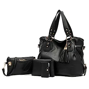 Soperwillton Fashion Handbag for Women Shoulder Bag Top Handle Satchel Hobo Tote Bag Purse Set 4pcs
