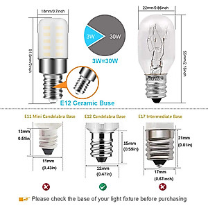 E12 LED Bulb 3W E12 Candelabra Bulbs Equivalent to Halogen Bulb 25W 120V Warm White 3000K C7 Bulb Candle Base for Chandeliers, Ceiling Fan, Dryer Drum, Himalayan Salt Lamps, Refrigerator (2-Pack)